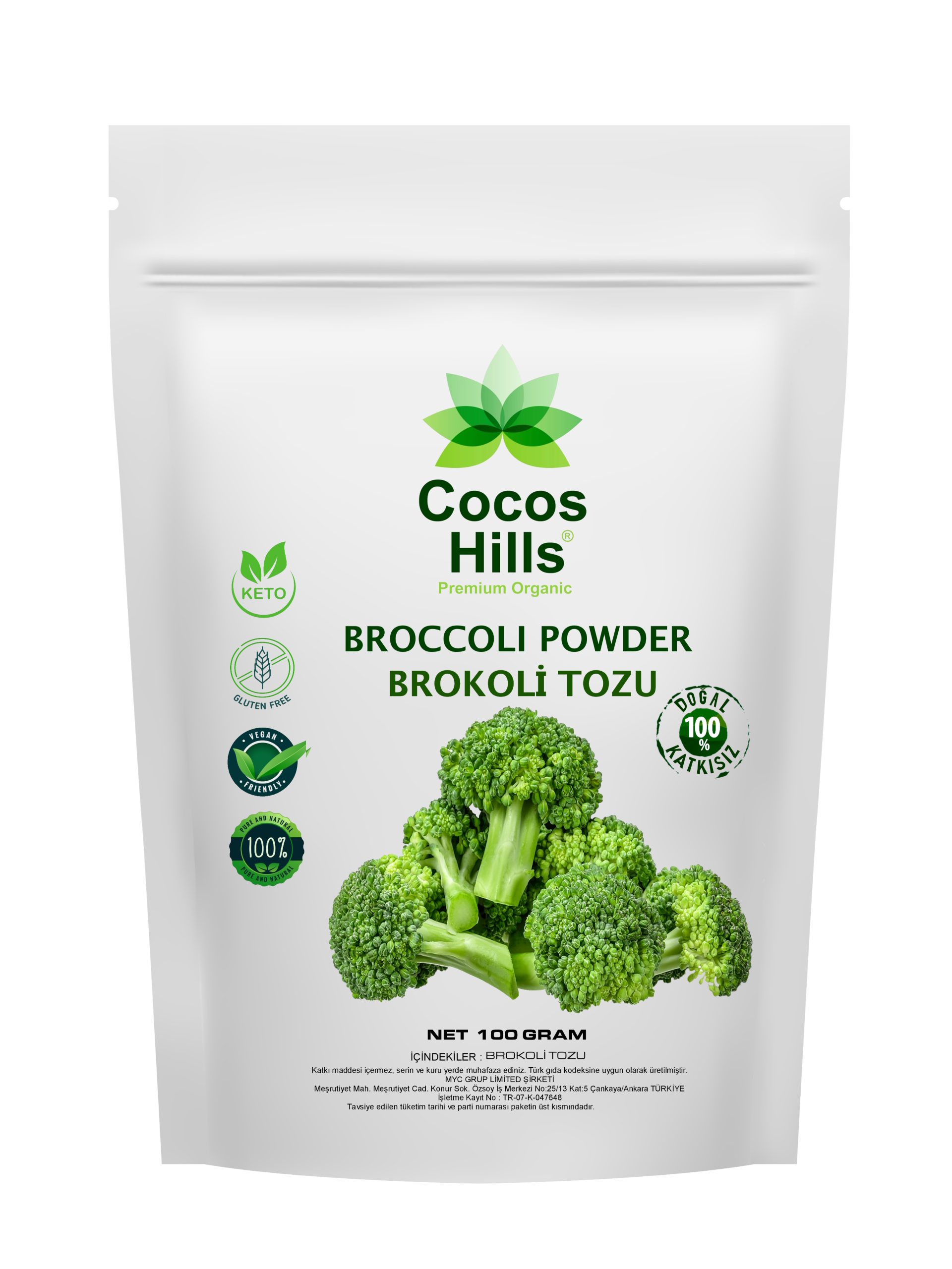 Cocos Hills Broccoli Powder Pure Brokoli Tozu 0-1 Mm Katkısız 100 gram ...