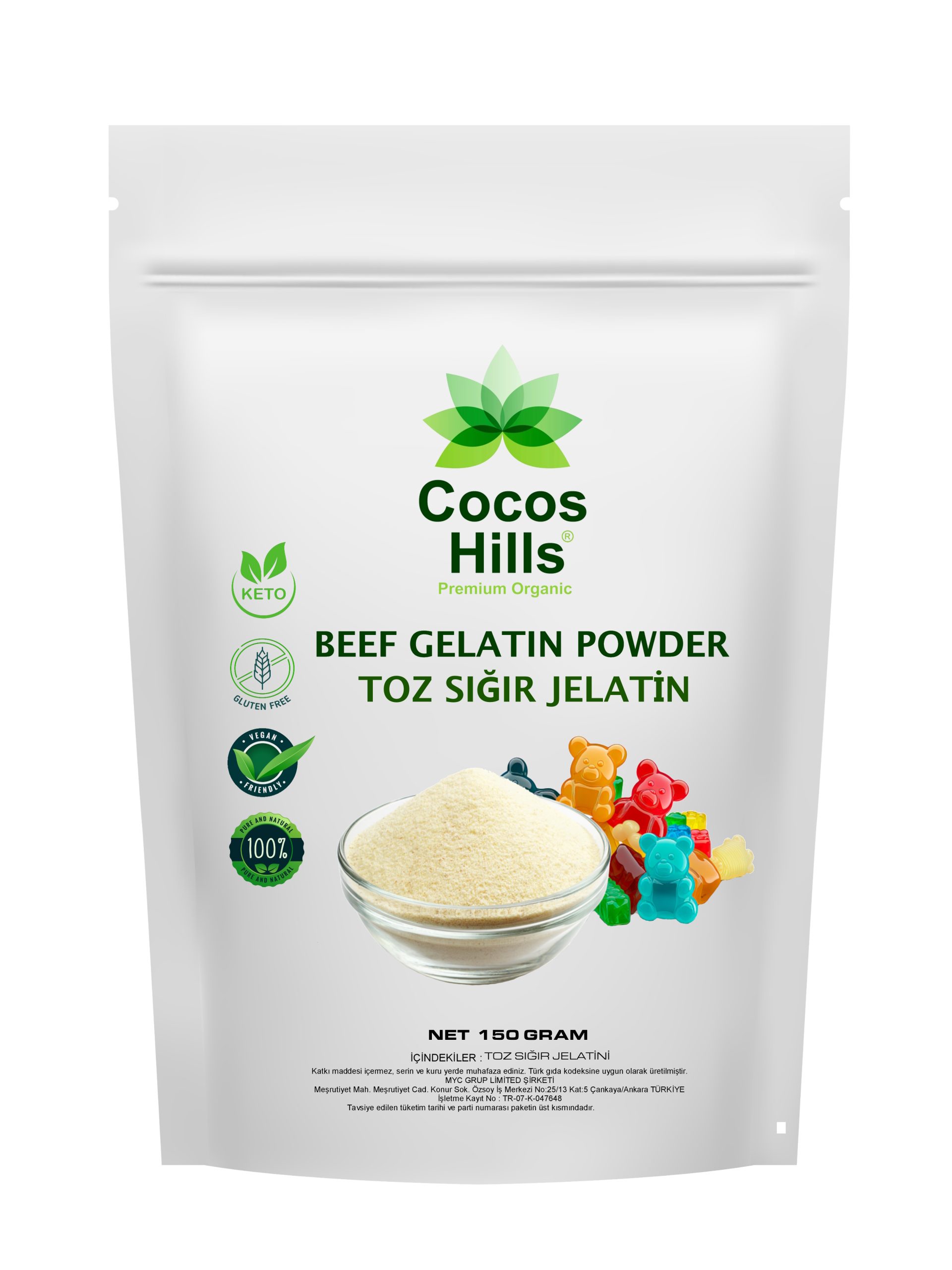 Cocos Hills Beef Gelatin Powder Toz Sığır Jelatini 220 Bloom 150 gram ...